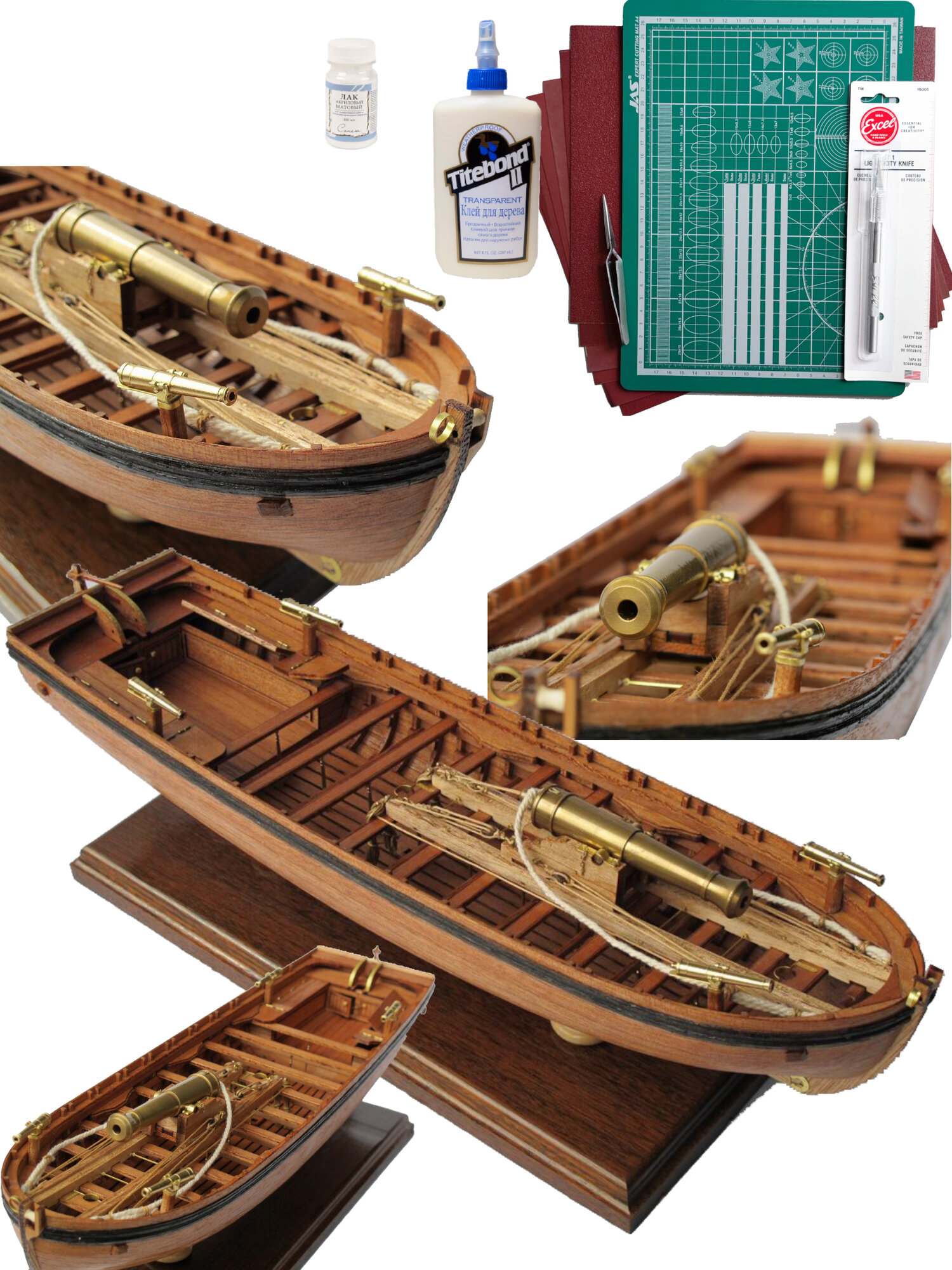 Модель корабля, пушечный баркас Longboat Armed For War, 360х85х100 мм, М.1:36, подарочный набор, инструменты, лак, клея