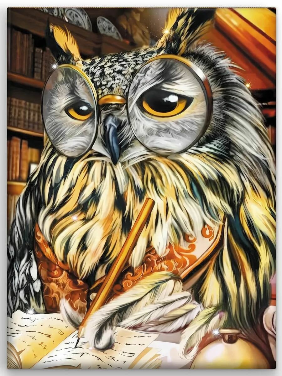 Алмазная мозаика 40x50 "Ученая сова" — на подрамнике