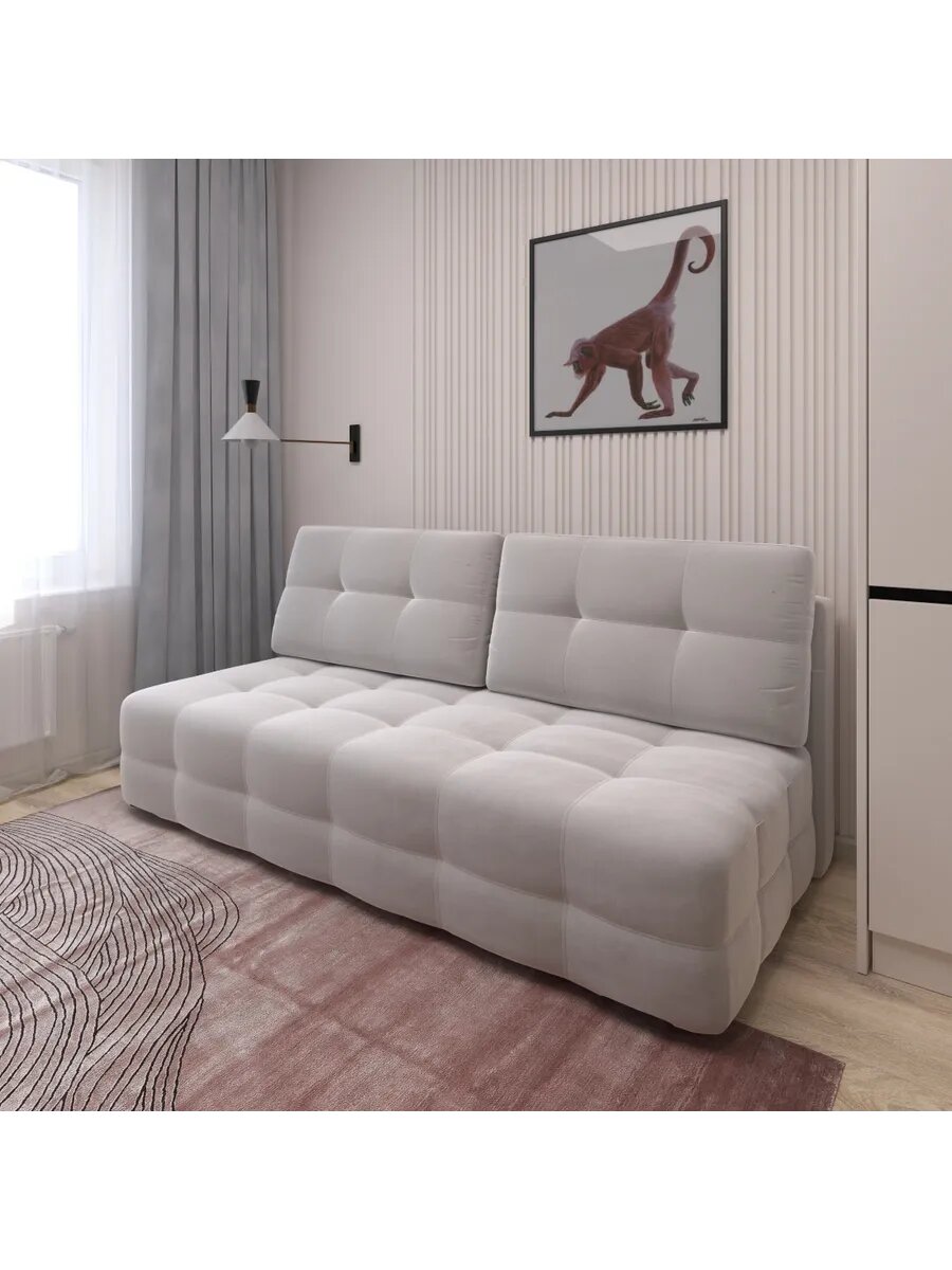 Диван КМК, раскладной, ортопедический, двухместный, с ящиком, серый