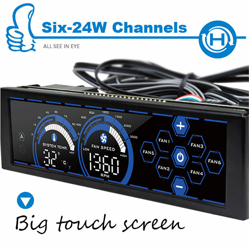 ALSEYE a-100L(B) Вентилятор Controller, Blue Touch Screen 6 Channels Computer Вентилятор speed control for CPU Cooler/Water Cooling