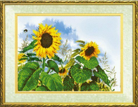 Схема. рисунок на ткани бисером Подсолнухи СБ-091