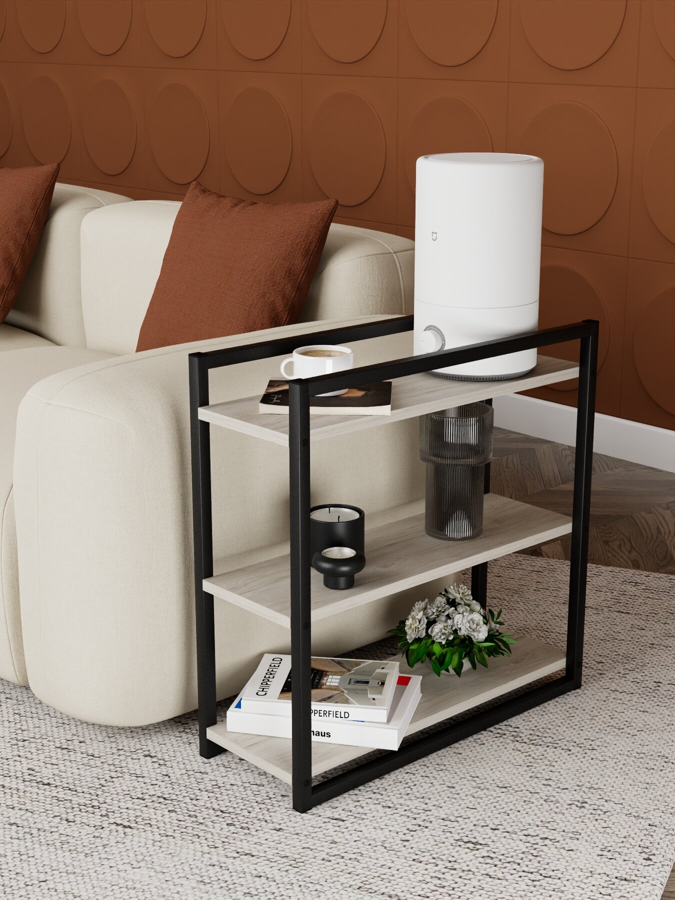 Полка придиванная IamLoft, ЛДСП, металл, нагрузка до 25 кг, белая