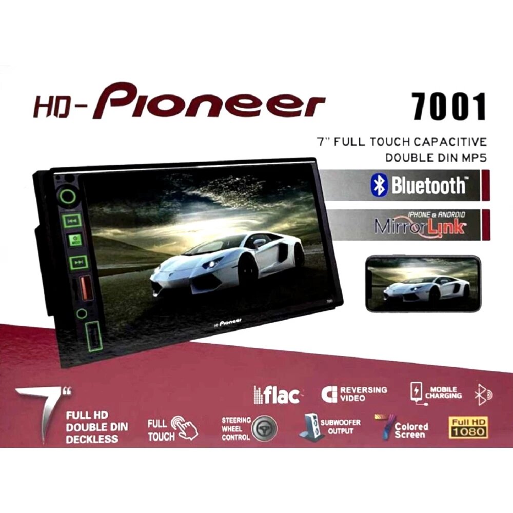 Автомобильная магнитола HD-Pioneer 7001, 2 Din, BT, сенсорный экран, BT, 7 FULL TOUCH CAPACITIVE DOUBLE DIN MP5