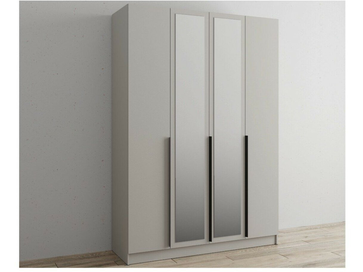 Шкаф 1600 с зеркалом четырехдверный, со штангой и 127 полками, ЛДСП, кашемир