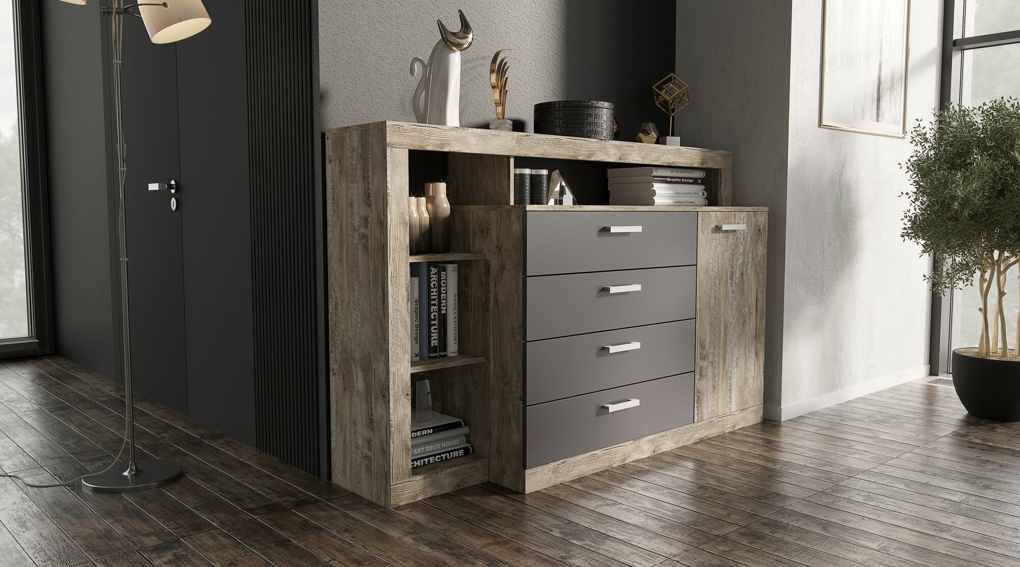 Ангара Комод (2УПК) (Графит/дуб юкон, Дуб юкон) (Миф)