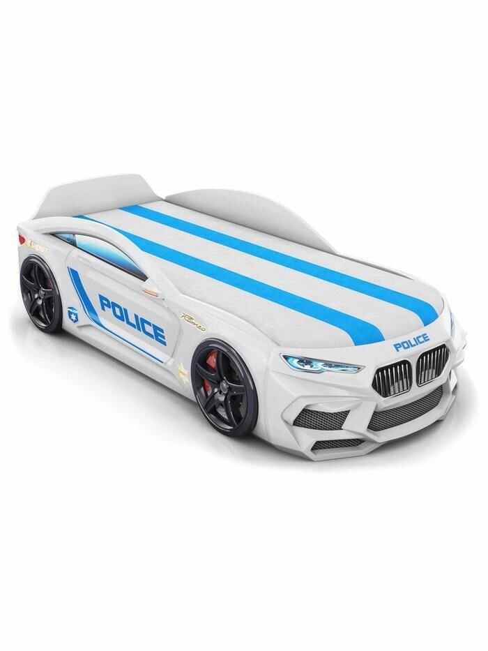 Кровать-машина Romack Ромео-М Полиция, белый Без мягкого спойлера