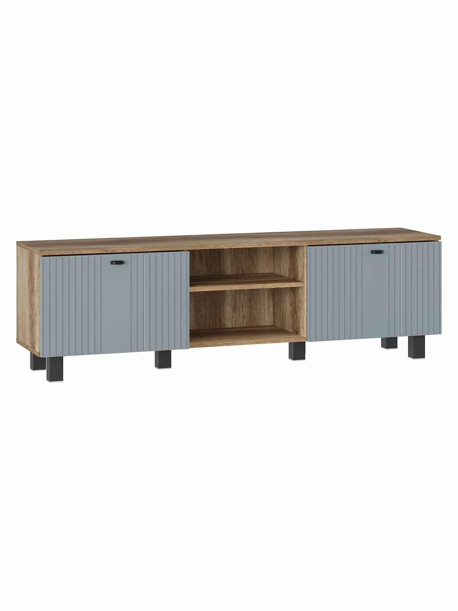 Тумба под телевизор напольная Олива ТВ с полками, 160.2х37.6х48.4 см, Дуб Каньон / Шарли бриз