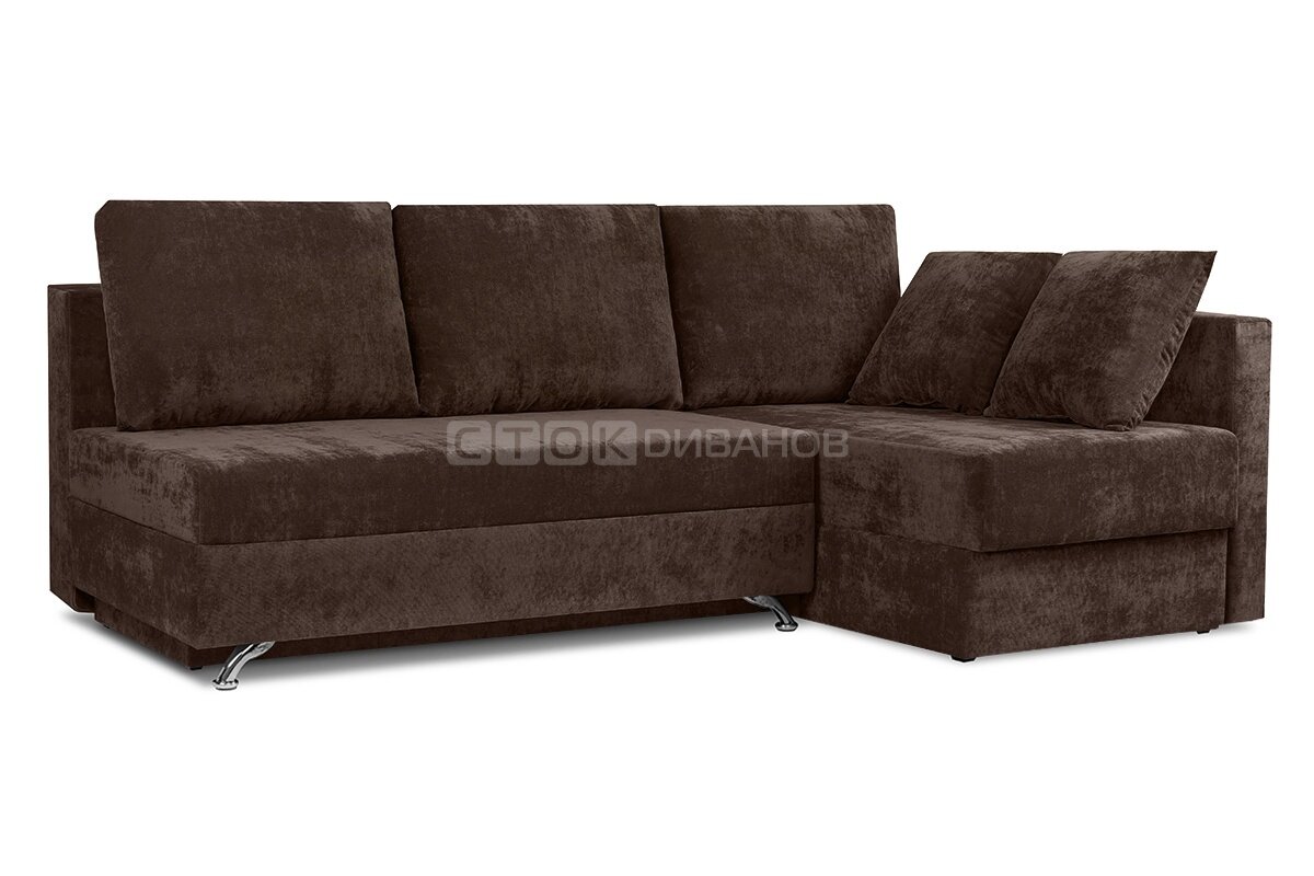 Угловой диван Сток Диванов Диксон, шоколадный велюр, 210 см, механизм еврокнижка