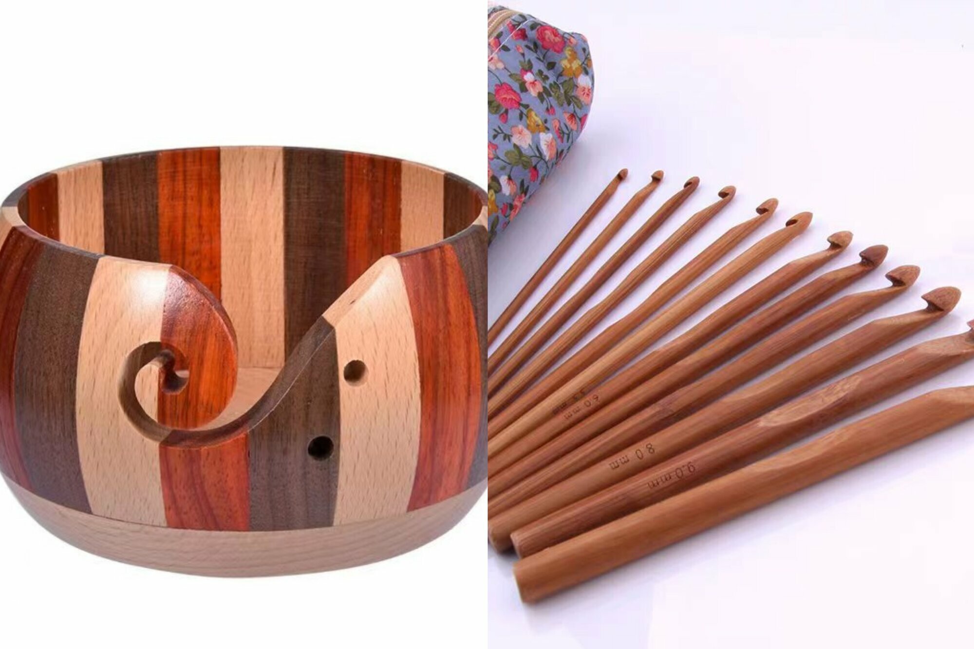 Деревянная вата ручной работы с крышкой + вязаный крючком набор из 2 предметов, вязаная деревянная миска для хранения
