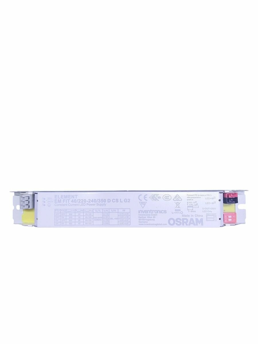 Светодиодный драйвер EM FIT 40/220-240/350 D CS L 8-42W 40-120V DIP-пер 200/250/300/350 mA 210x30x21mm - OSRAM