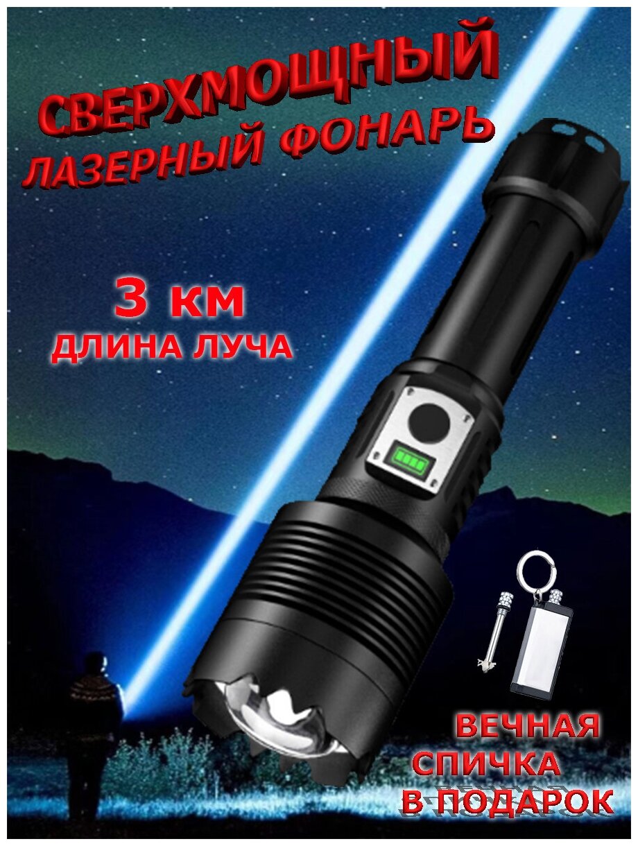 Фонарик, 55000 Lm, IP67, фокусировка с зумом, ударопрочный, влагозащита