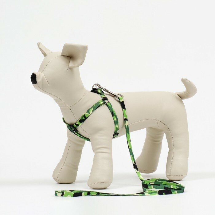 Комплект амуниции для собак Пижон камуфляж, 16,5-27, 21-35 см, 120х1 см, капрон, зеленый