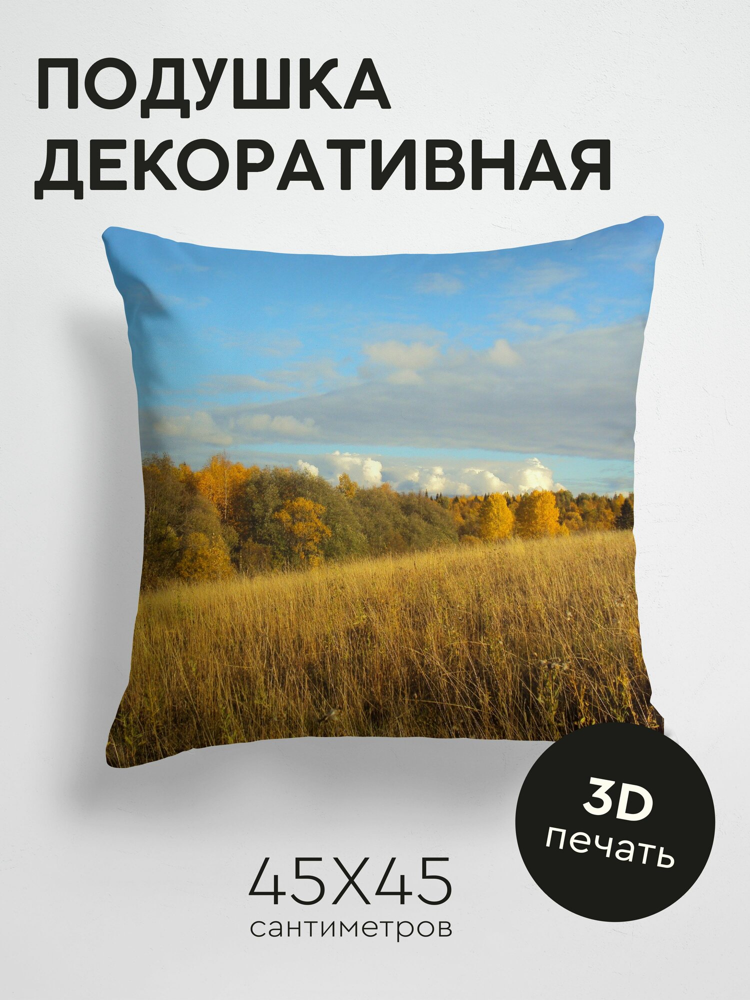 Подушка декоративная, 45x45см / Природа / поле / осень / трава / пожухлая / поляна / луг