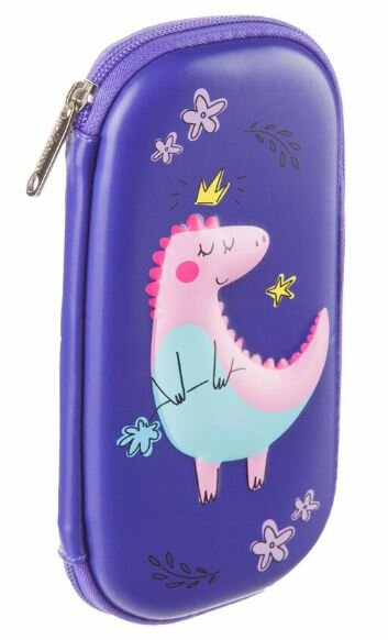 Пенал односекционный Комус Класс (№1 School) 3D Dino princess, цвет фиолетовый
