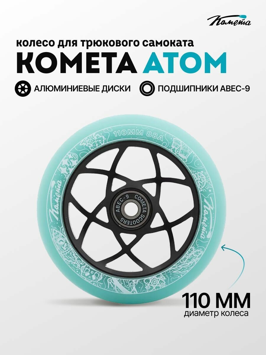 Колесо для трюкового самоката Комета 110мм Атом (Мятный / Черный)