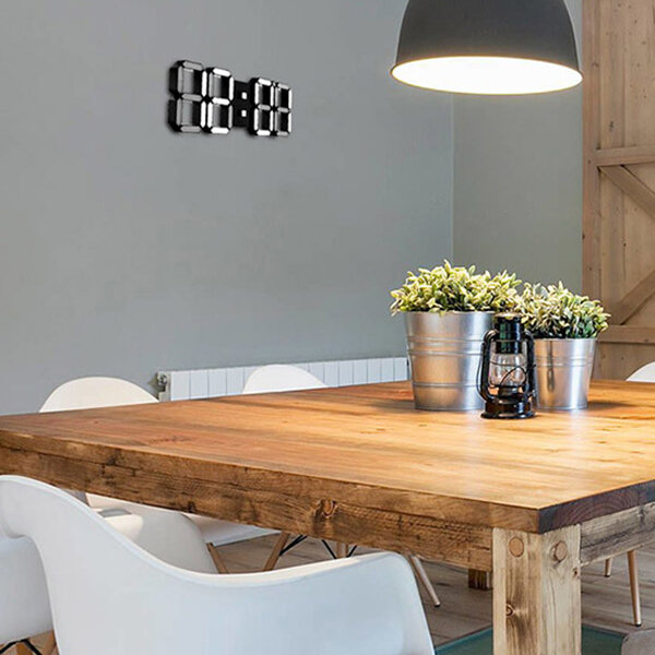 QUANBU Большие современные цифровые светодиодные настенные часы-скелетон с таймером 24/12 3D, черные