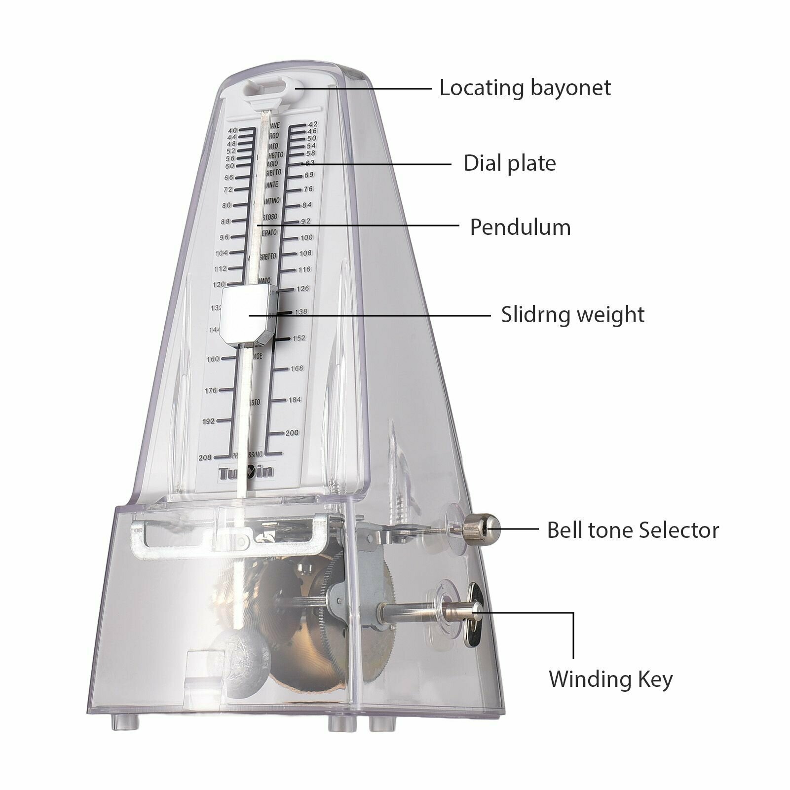 Механический метроном TUNYIN, портативный метроном с регулируемой скоростью удара, легкий,