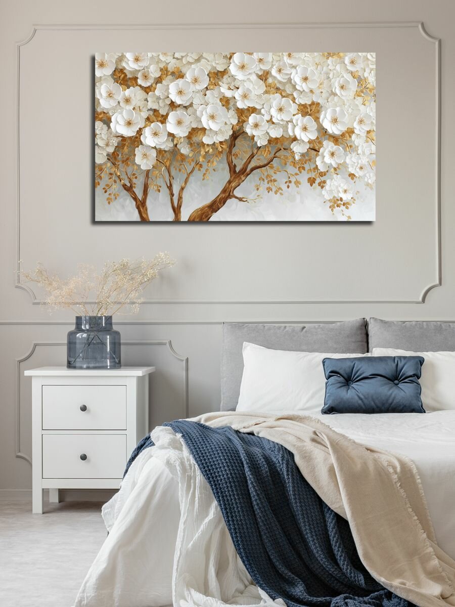Картина на холсте LOFTime 60х100 Абстракция дерево с белыми цветами 3 КБ-1654-60100
