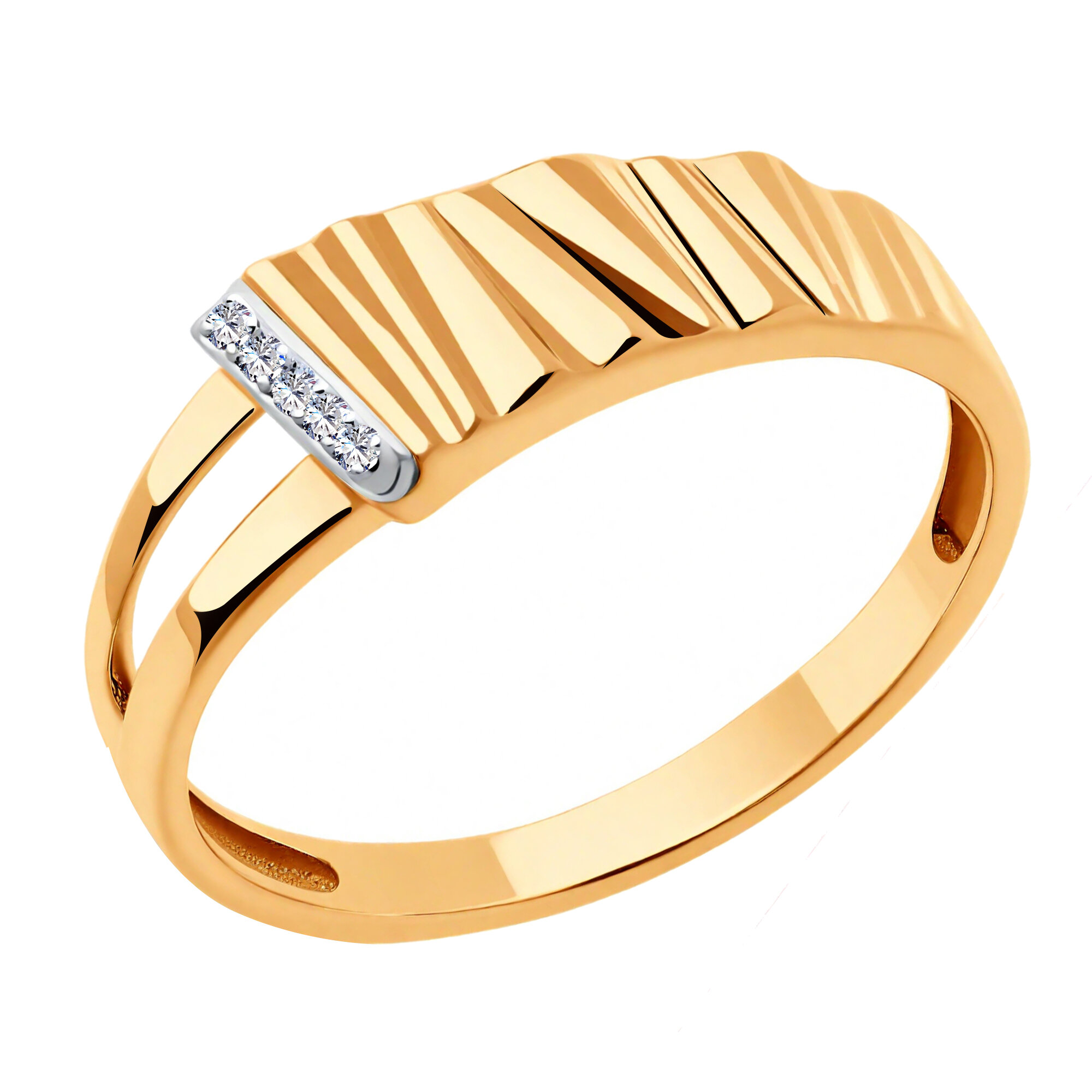 Кольцо дорожка, красное золото, 585 проба, фианит