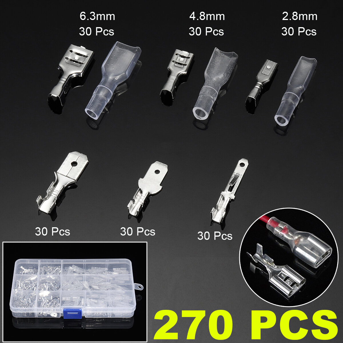 Новые 270 шт. обжимные клеммы «папа-мама» плоские соединители электрические провода 2,8 мм 4,8 мм