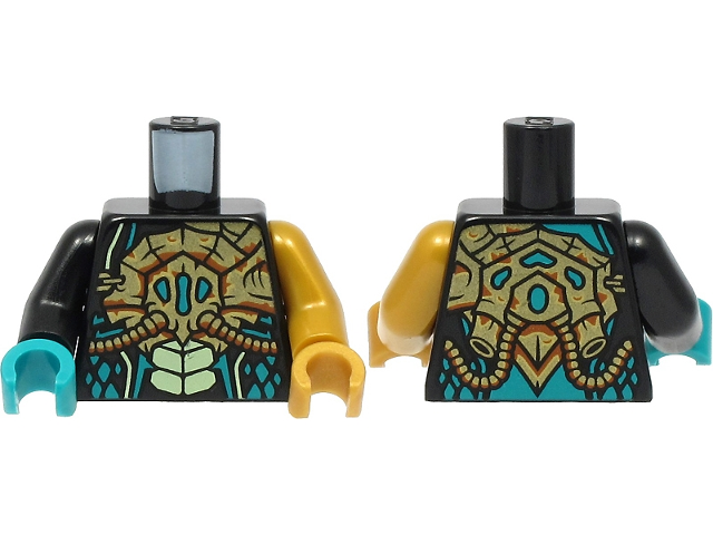 Torso Gold Breathing Apparatus, Yellowish Green Scales Pattern / Pearl Gold Arm Left / Black Arm Right / Pearl Gold Hand Left / Dark Turquoise Hand Right, 973pb4346c01 Black U
