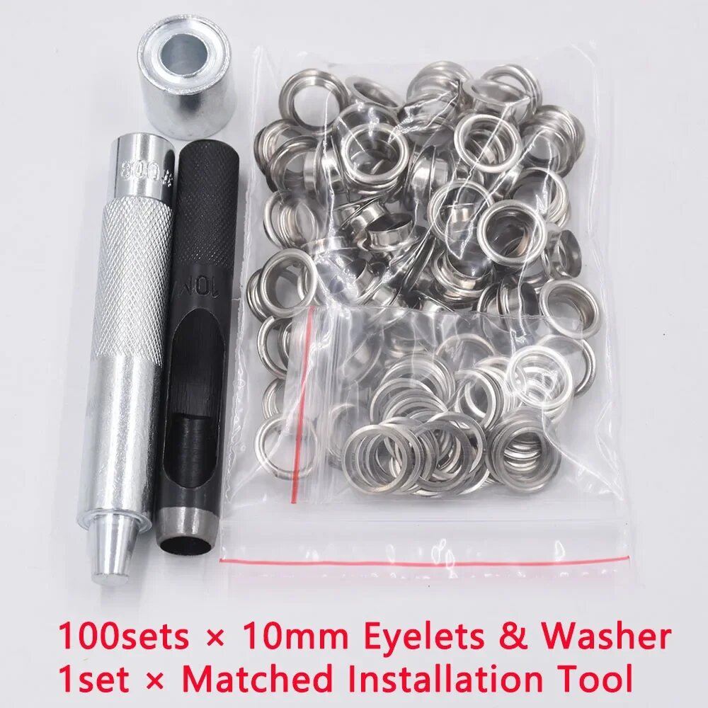 Набор металлических люверсов Silver 3.5-17 мм с инструментом 10mm