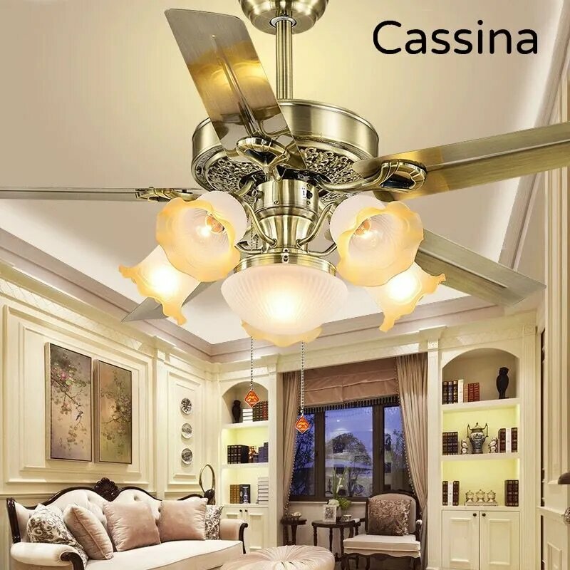 Люстра-Вентилятор Cassina E27 120Вт, металл, нержавеющая сталь, медный цвет, саморезы — фото 1