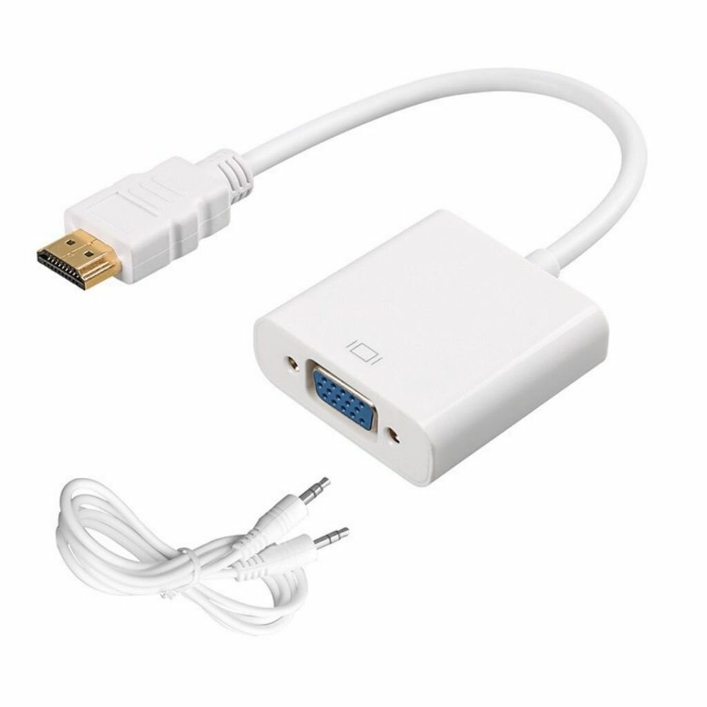 Кабель, HDMI male to VGA female 1080P HD audio synchronous adapter - белый - с аудио, 1 комплект