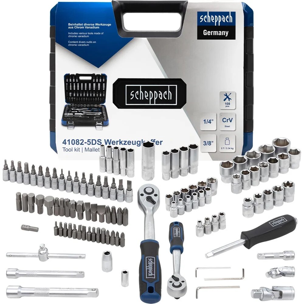 Набор инструментов Scheppach",", 108 предметов Sch-41082-5DS 1/4", для обслуживания и ремонта автомобиля
