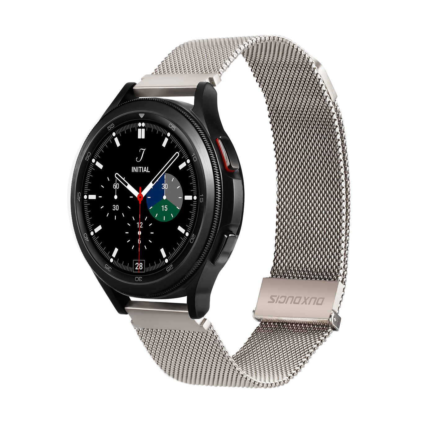 Ремешок из нержавеющей стали серого цвета (Starlight) от Dux Ducis для смарт часов Samsung Galaxy Watch 45 и 46мм (размер крепления 22мм), серия Milanese Series (миланская петля)