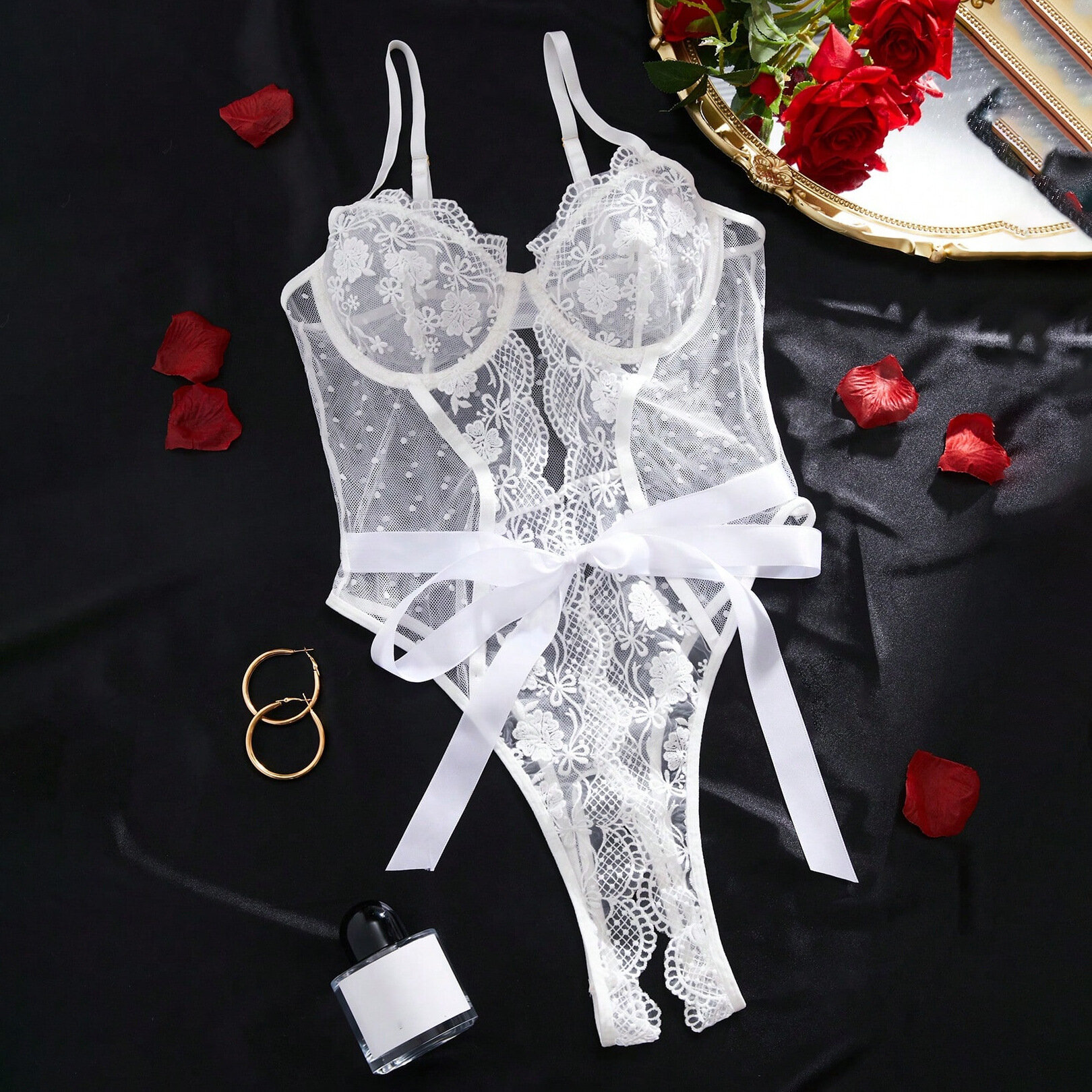 Женское белье, кружевное, белое, XL