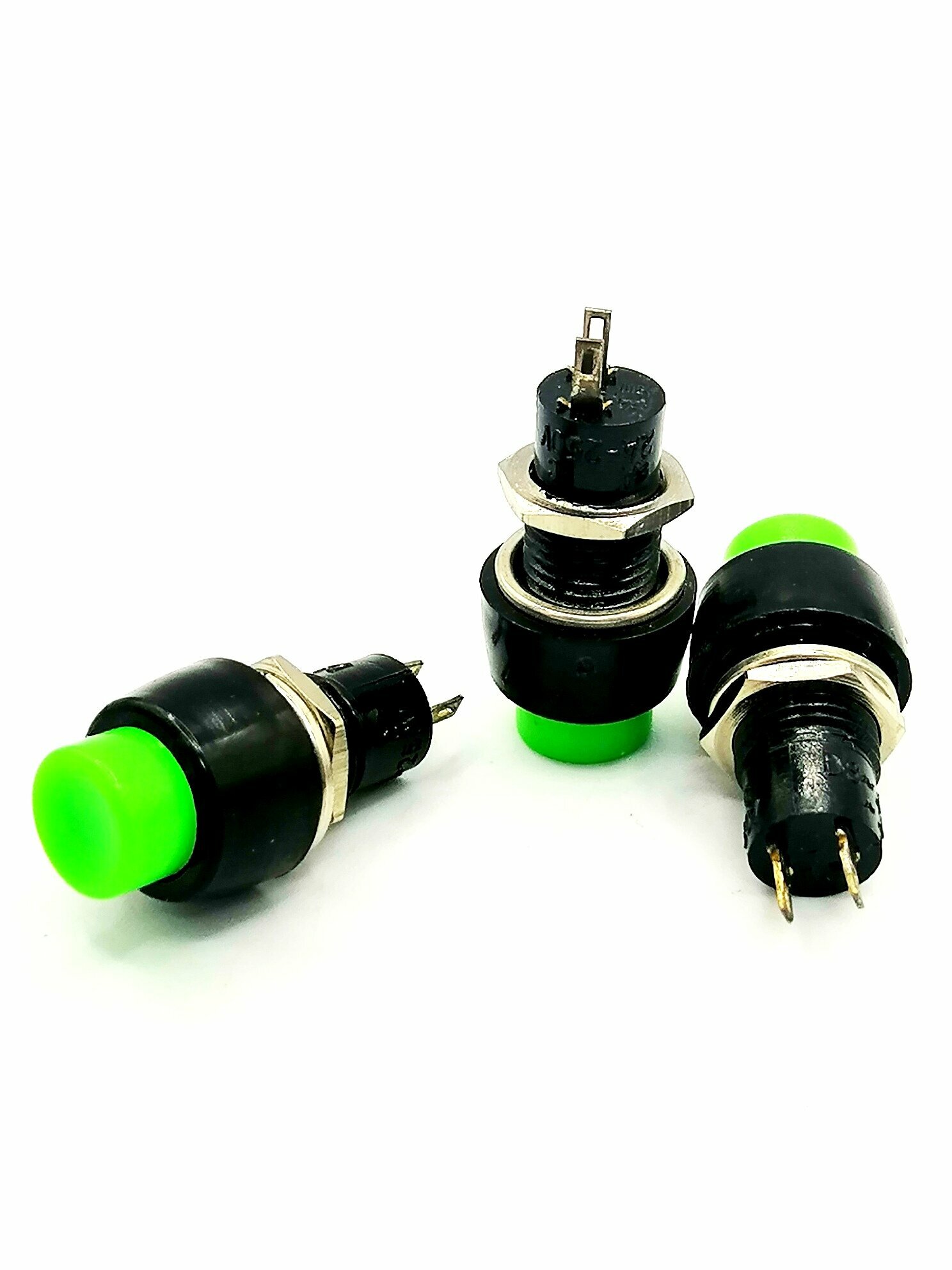 3шт Кнопка PBS-20A на блок с фиксацией 15мм зеленая (DS-450) 1A 250V, отверстие для монтажа 10мм
