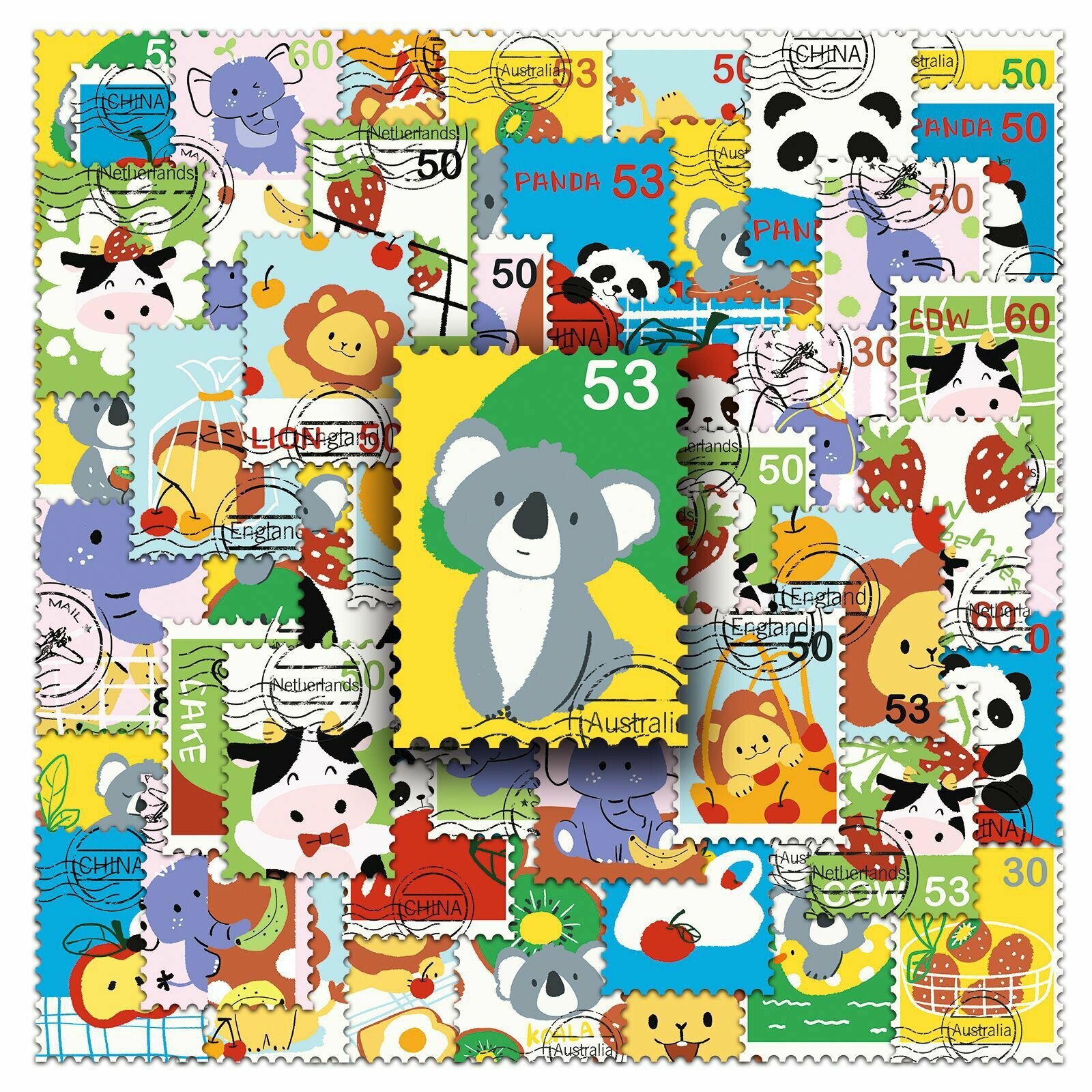 Набор из 50 милых мультяшных наклеек-штампов, креативные виниловые наклейки для ноутбука, термоса, журнала и многого другого | Водонепроницаемые наклейки с животными для детей и взрослых