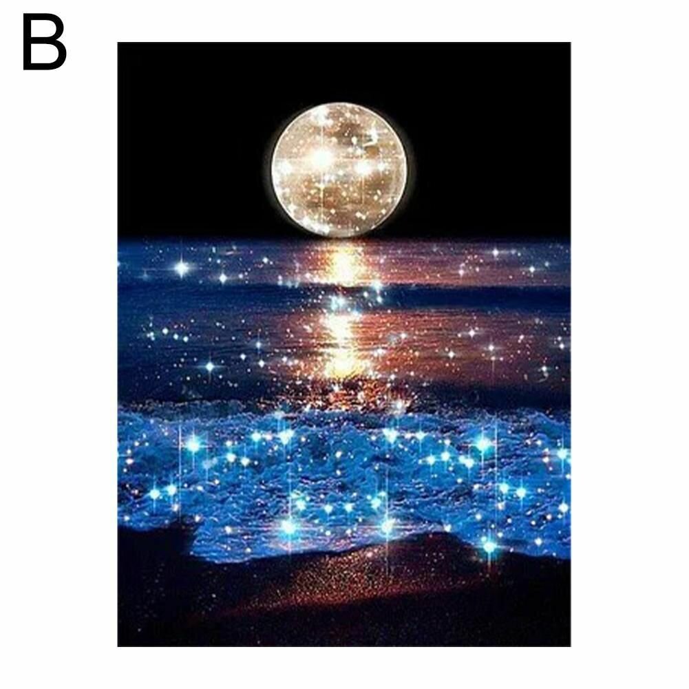 Алмазная мозаика большая картина "Пляжный лунный свет" 30х40 см со светящимся в темноте стразами и 5Д элементами