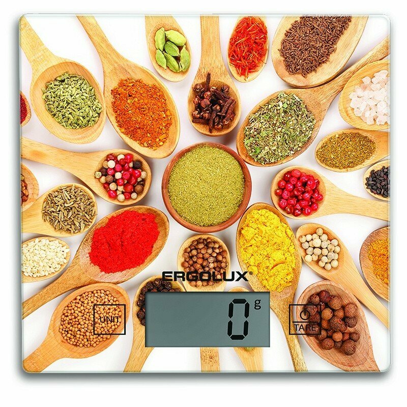 ERGOLUX ELX-SK01-С11 яркие приправы (весы кухонные до 5 кг, 150*150 мм), цена за 1 шт.