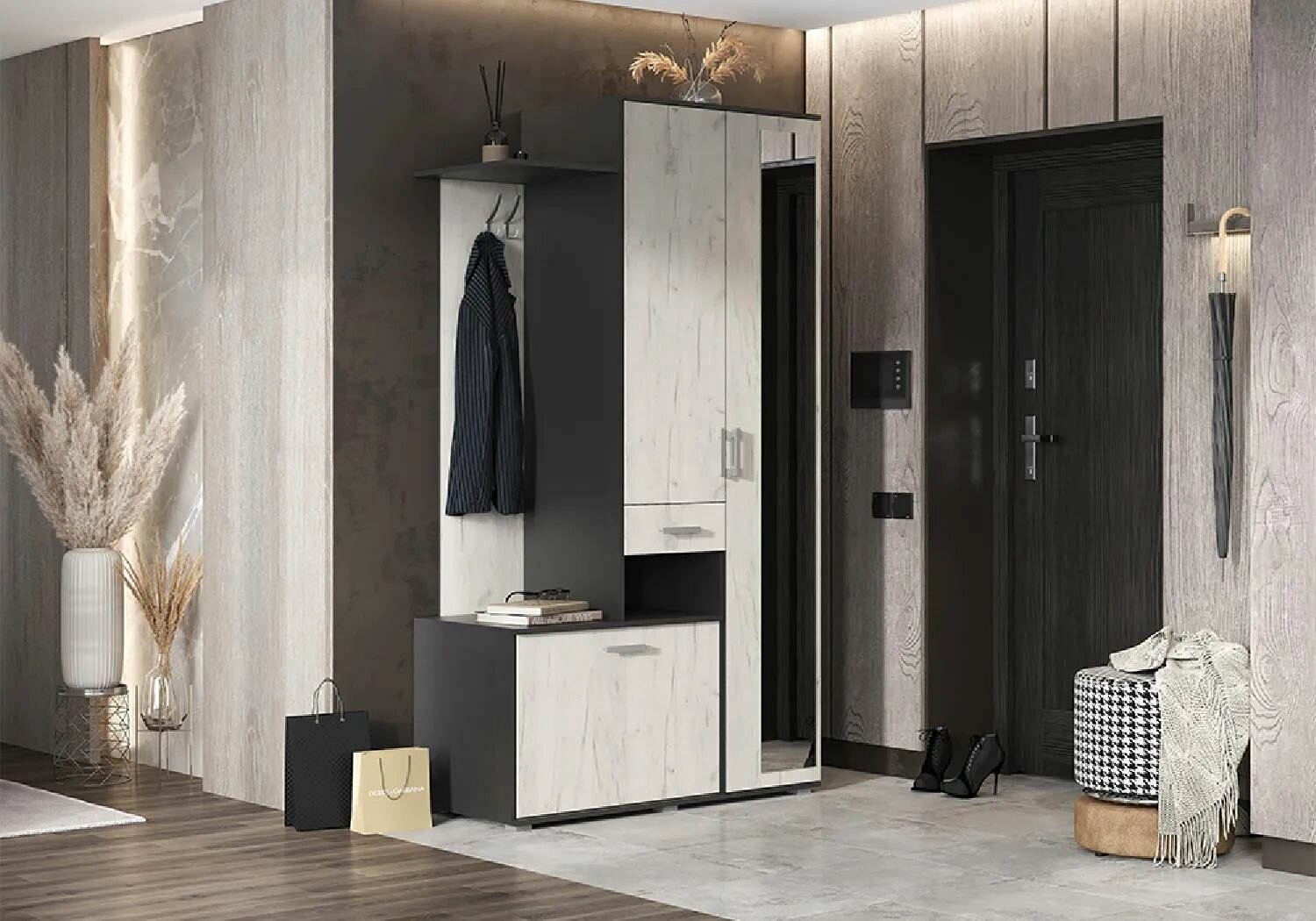 Прихожая Лира (Графит/Дуб Крафт Белый)
