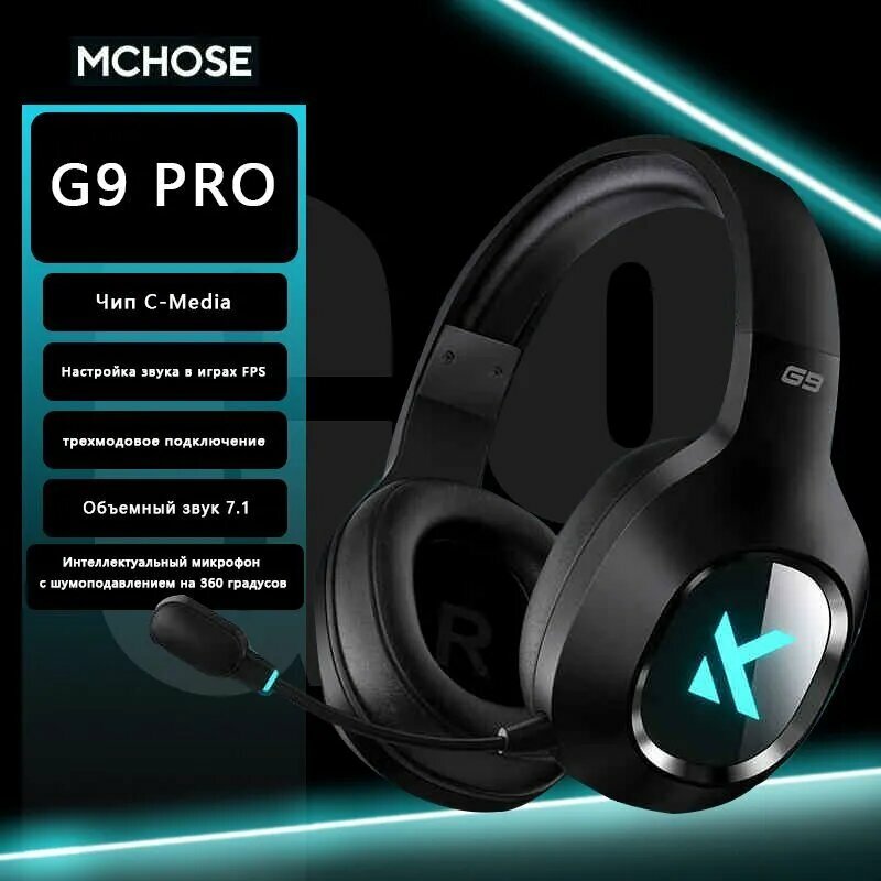 MCHOSE Наушники с микрофоном, Bluetooth, Радиоканал, черный