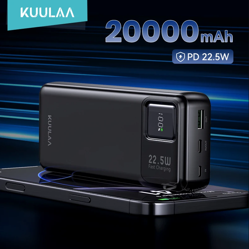 Внешний аккумулятор PowerBank с быстрой зарядкой QC 4.0 20000 мАч 22.5 Вт, KUULAA RT-20, Гарантия 6 мес