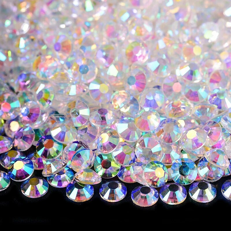 2mm-6mm Round Non Hotfix Glitter Bling Manicure Strass Silver Flatback Resin Rhinestones Glue On Beads Nailart Nail Gems Diy