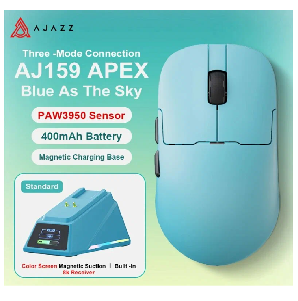 Беспроводная игровая мышь Ajazz AJ159 APEX, с док-станцией, голубая