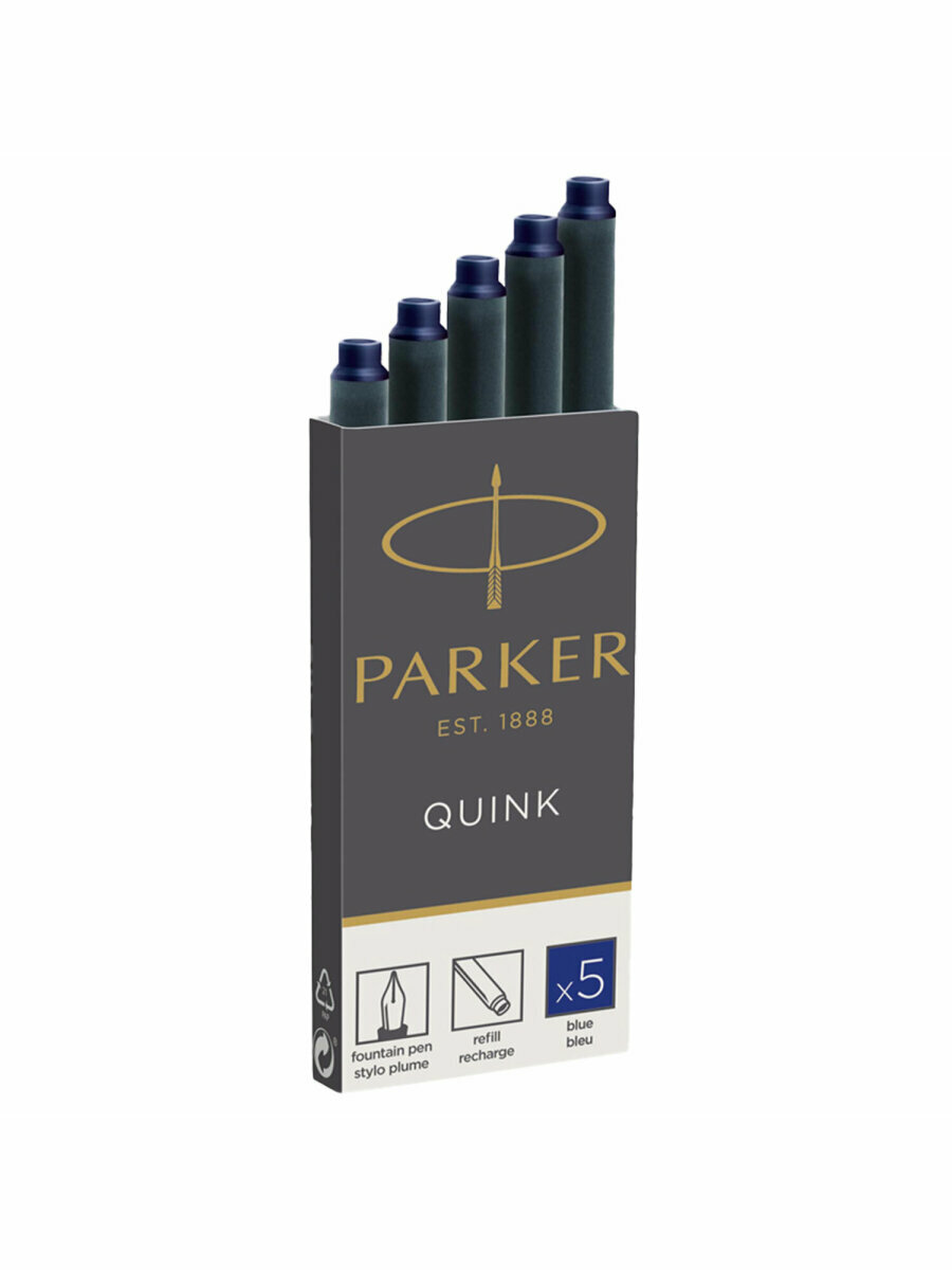 Картриджи чернильные паркер синие сменные для перьевой ручки Parker Cartridge Quink, набор 5 штук, блистер, 144349