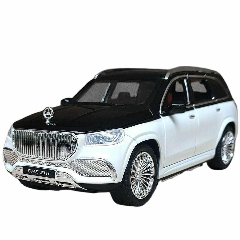Металлическая игрушка машинка Мерседес Майбах / Инерционная модель Mercedes-Benz Maybach GLS600 со световыми и звуковыми эффектами, Черная-Серебристая -hz