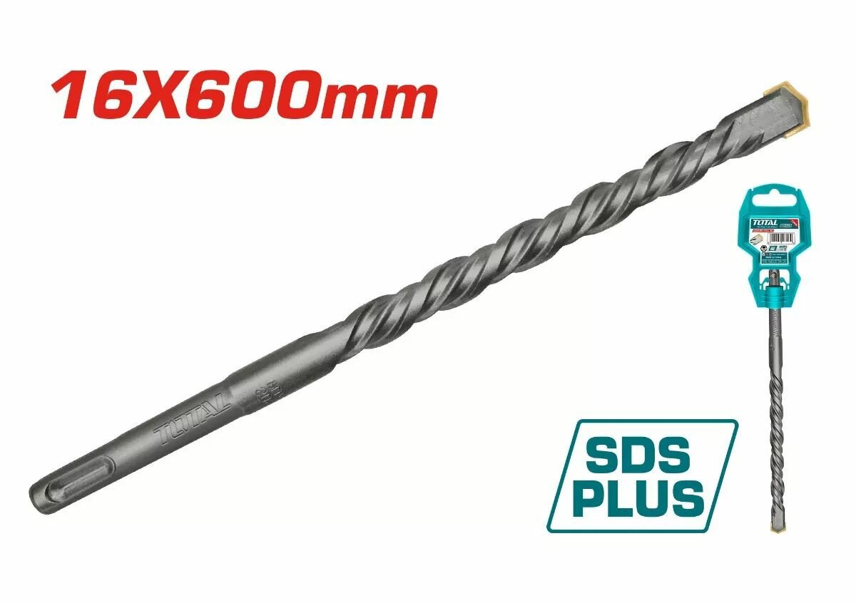 Бур по бетону, кирпичу, 16x600 мм, SDS- Plus TOTAL TAC311606