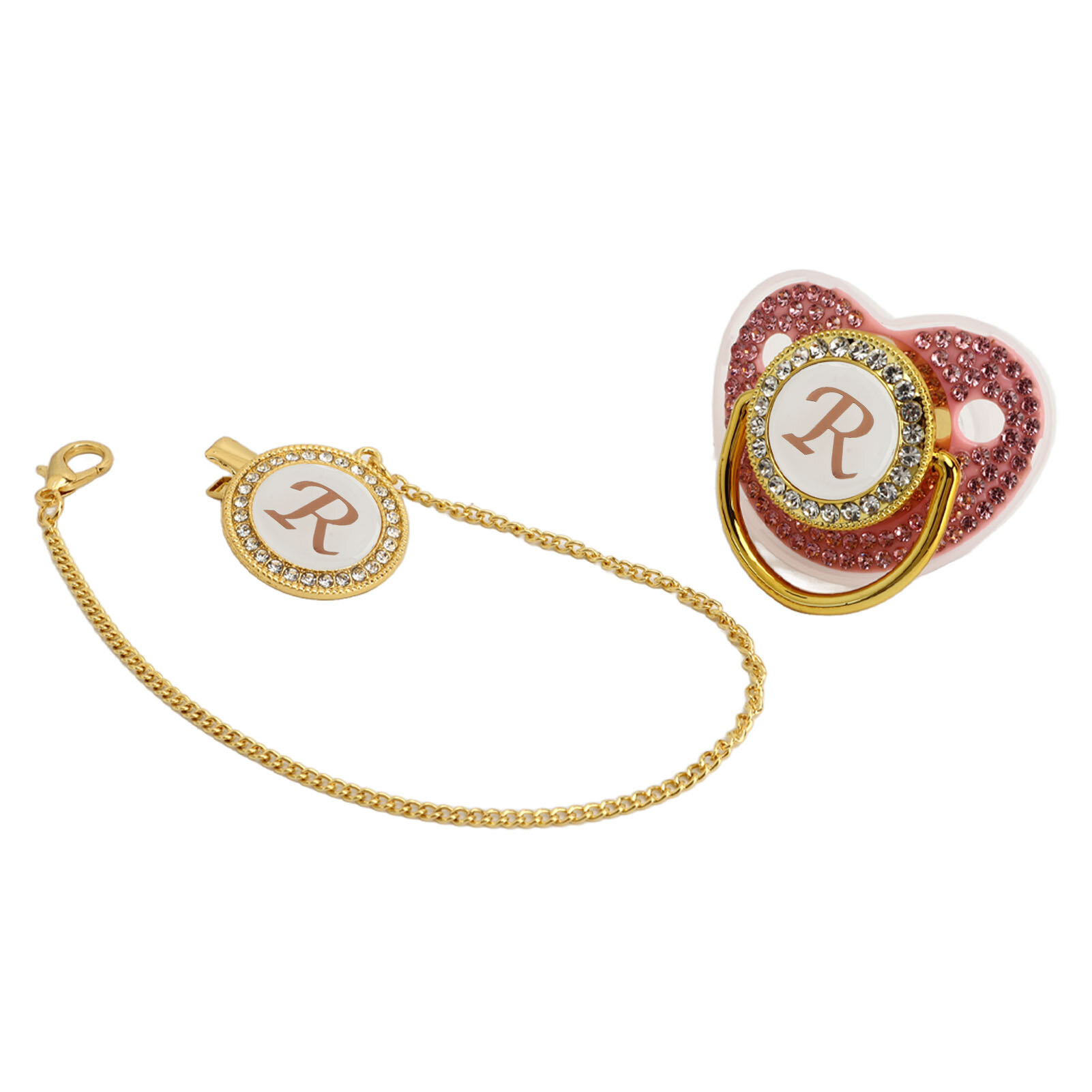 Золотистая детская соска-пустышка, украшенная стразами, изогнутого дизайна, силиконовая пустышка для кормления ребенка молочной смесью, буква R.