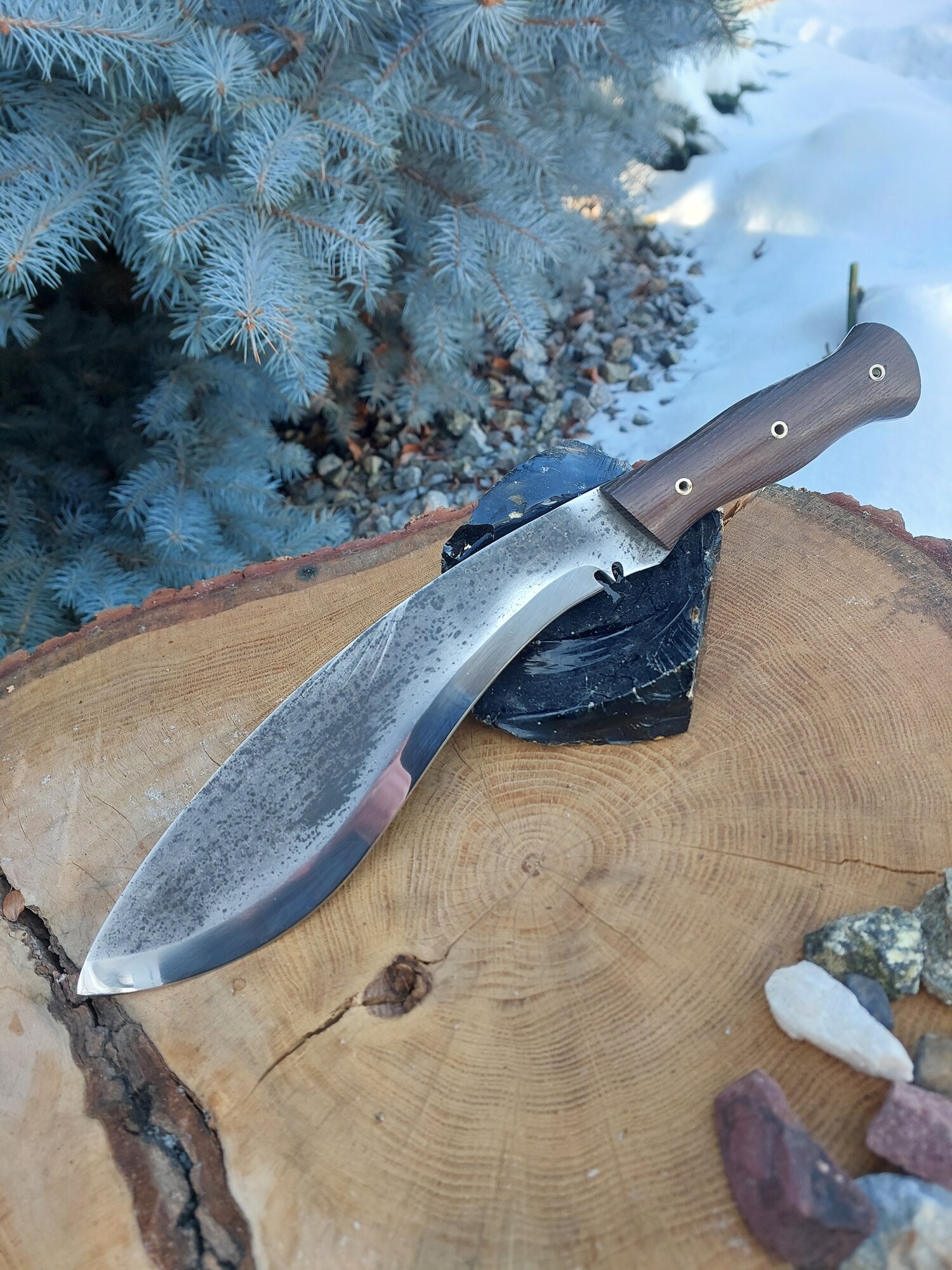 Туристический нож Кукри Гурх, охотничий, с кожаным чехлом, сталь х12МФ, кованный