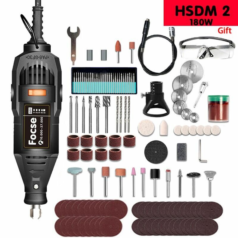 Focse 180 Вт мини дрель дремель гравер электрический с гибкой осью 5 - позиционная переменная скорость+Комплект принадлежностей--