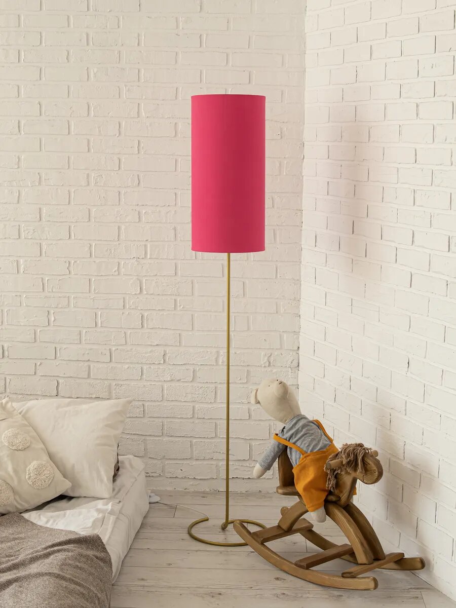 Торшер напольный золотой с розовым абажуром в стиле лофт, светильник напольный классический, Дельта, E27, 60 Вт