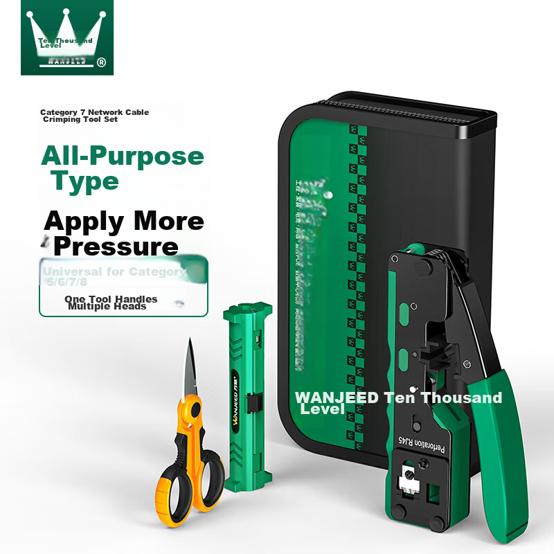 Wanji Qilai Network Cable Crimping Tool Set, Cat6A Swallow-Tail Clip Network Cable RJ45 Connector Piercing Professional-Grade Wire Crimping Pliers Tester Tool Kit WJ-1988D