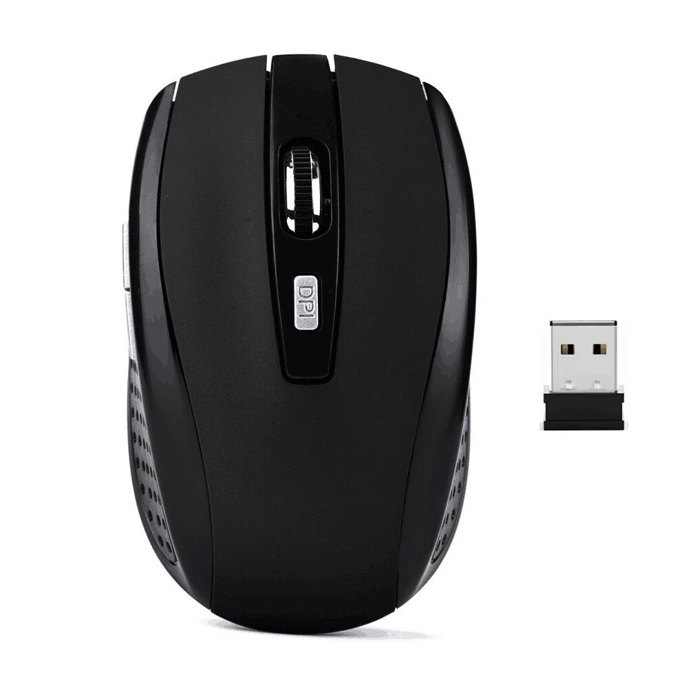 Беспроводная мышь черная 1600 DPI, 6 кнопок, BK no Battery