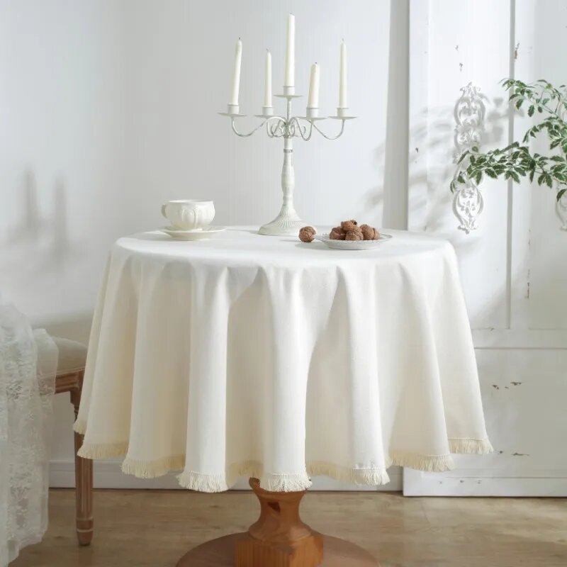 Круглая скатерть CFY Home из хлопка и льна бежевого цвета Diameter 120cm, 1
